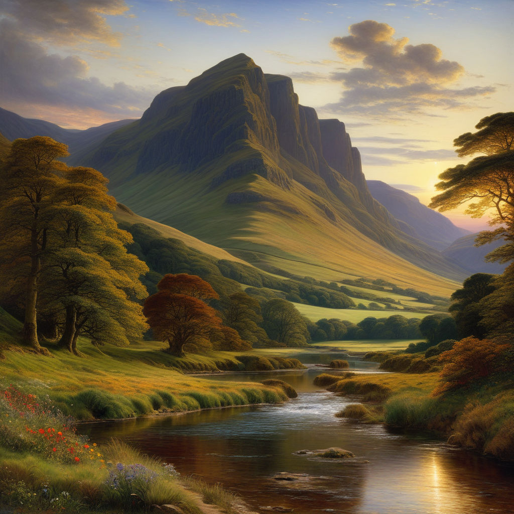 Pre-Raphaelite art. A natural landscape. The landscape is re... by ...