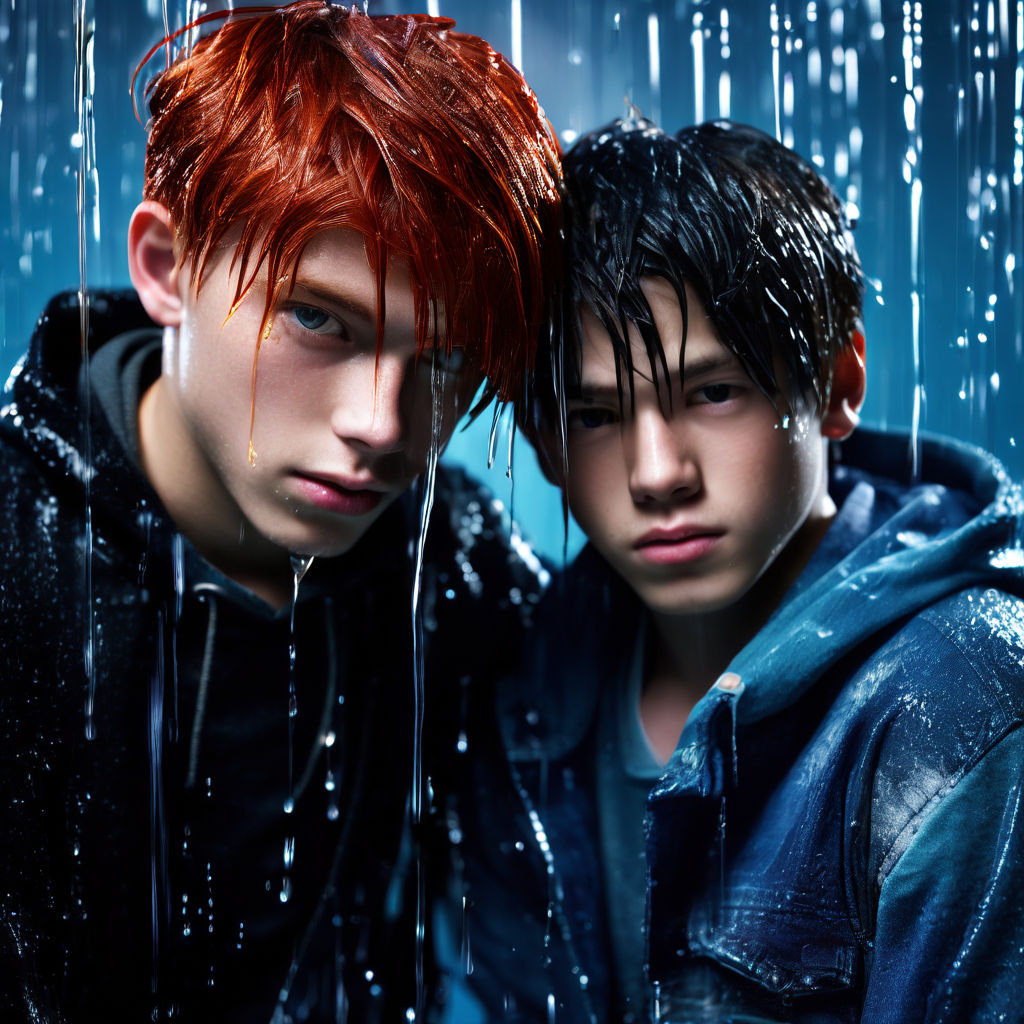 2 dripping wet teen boys having a shower in the bathroom ful... by robbieie z - Playground