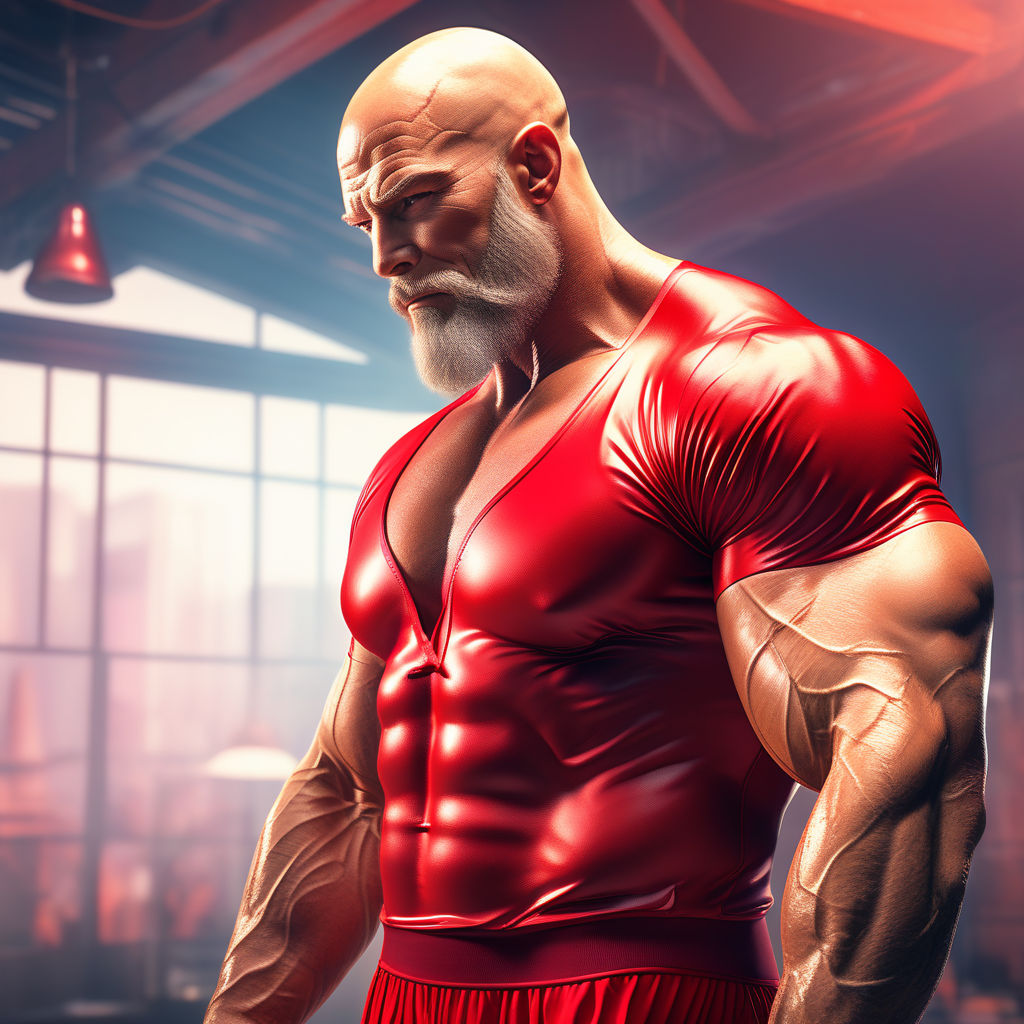 Old bald bodybuilder in a red suit by Абрахом Симпсон - Playground