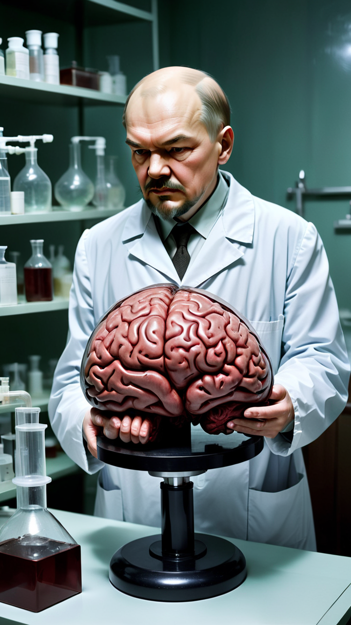 Imagine the preserved brain of Vladimir Lenin being carefull... by ...