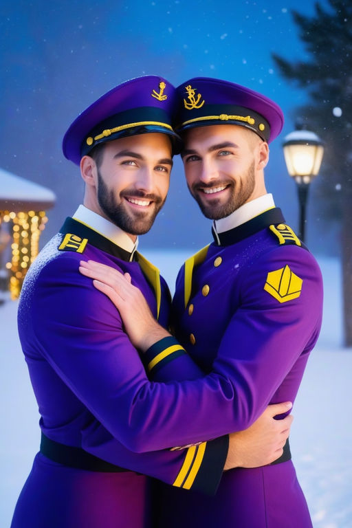 Two handsome skinny hairy sailor guys wearing Purple/pink/ye... by In ...