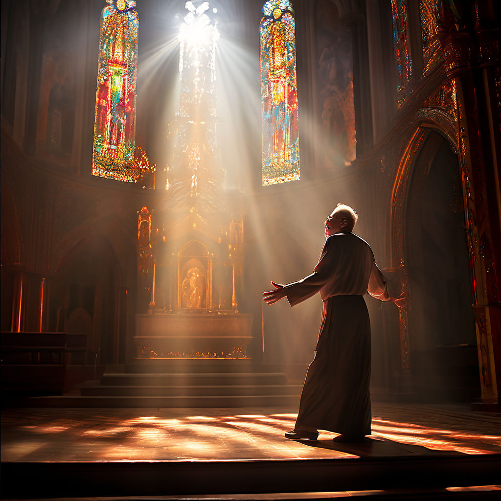 A soul ascension from an elderly man's body amidst a church ... by ...