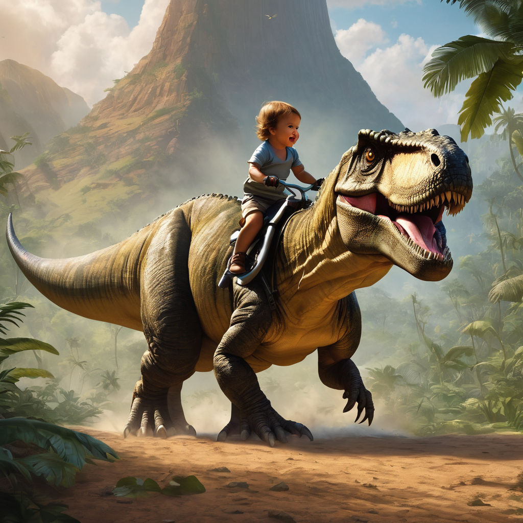 A baby riding a huge T-Rex in the prehistoric age by Jimmy Thunder ...