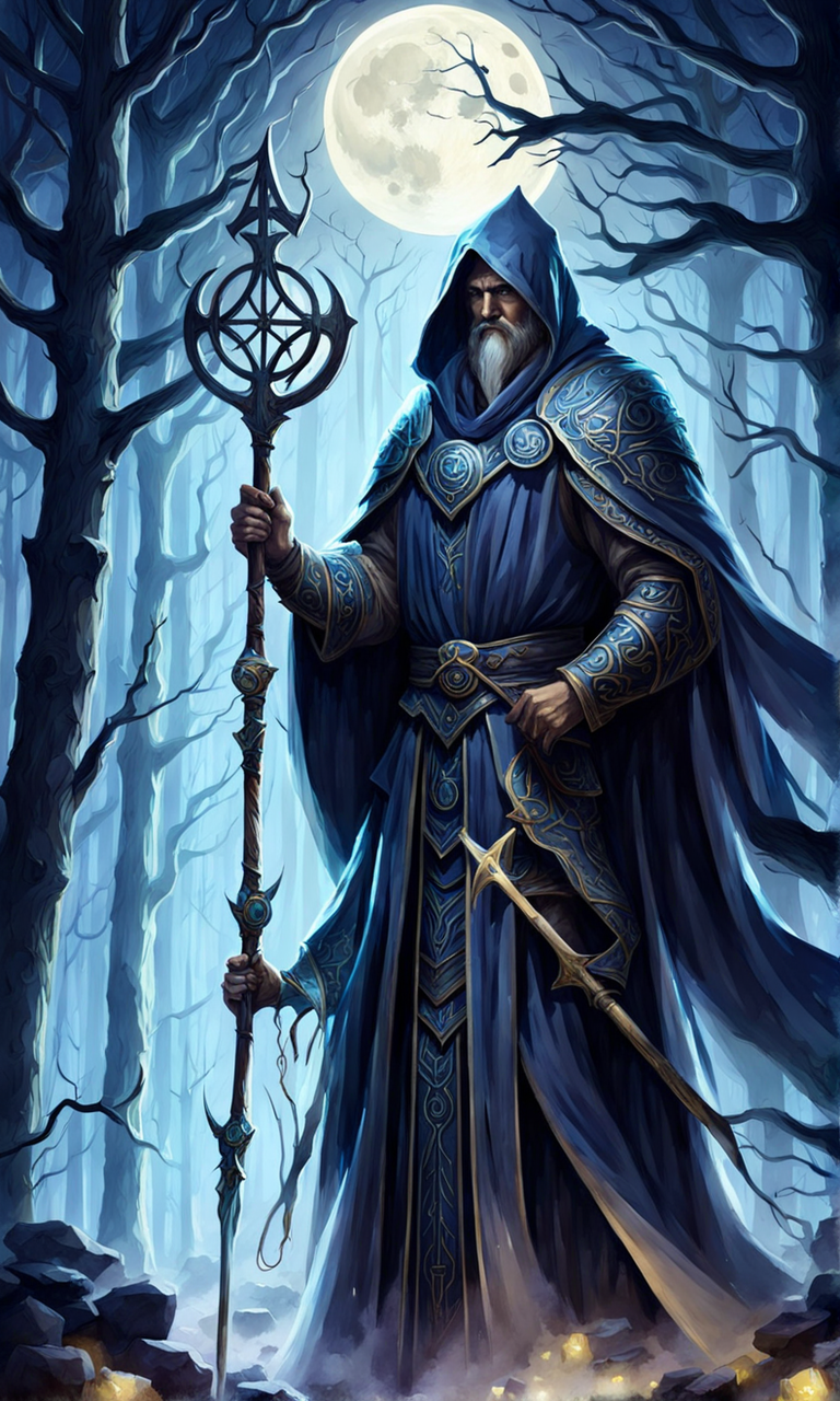 Archmagus stands cloaked in shadow under a full moon by Виктор Dry ...