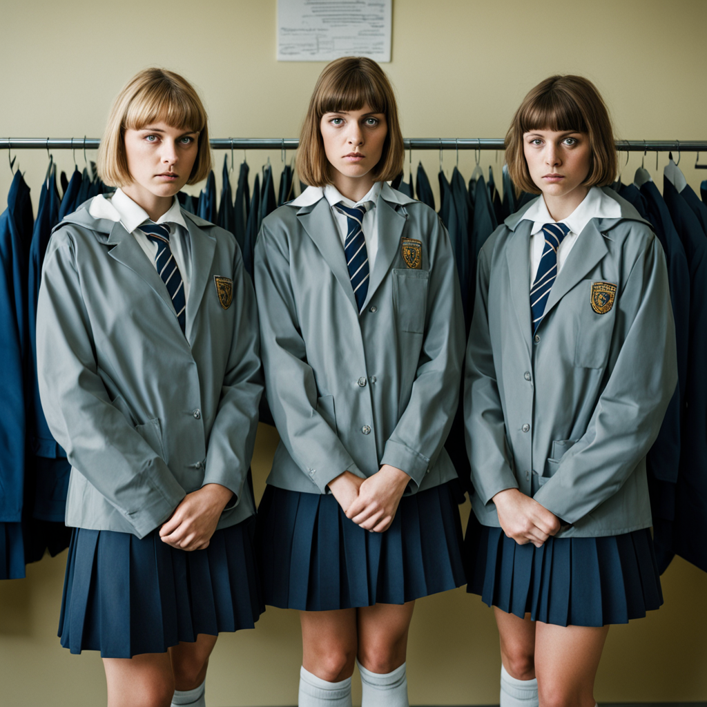 School uniform shop interior with racks of school uniforms v... by ...