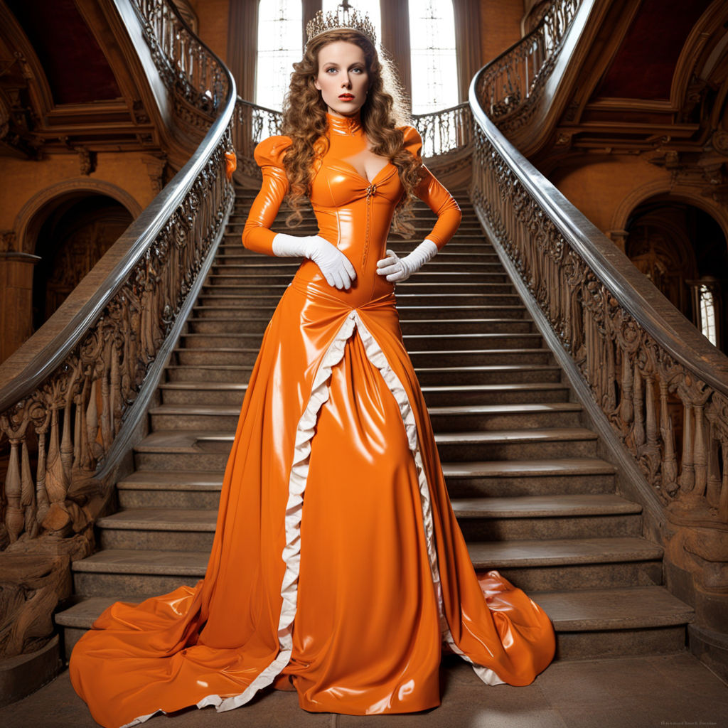 Latex! Princess! Wide orange victorian latex gown! High neck... by ...
