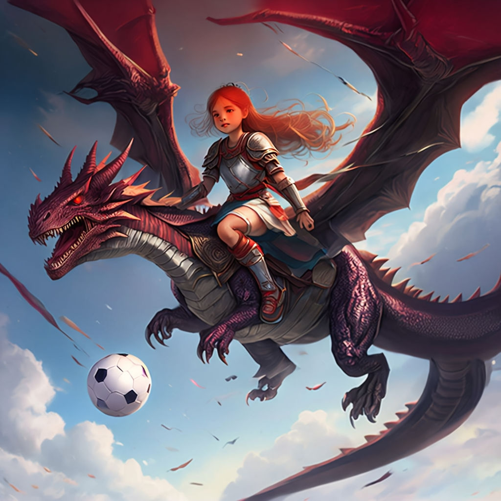 Adolescent warrior girl wearing armor flying on the back of ... by ...