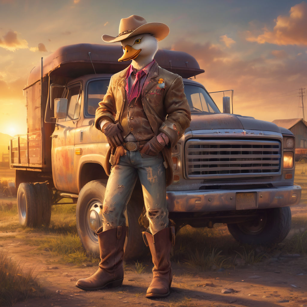 Duck dressed as a country singer in a cowboy hat and boots s... by Sir ...