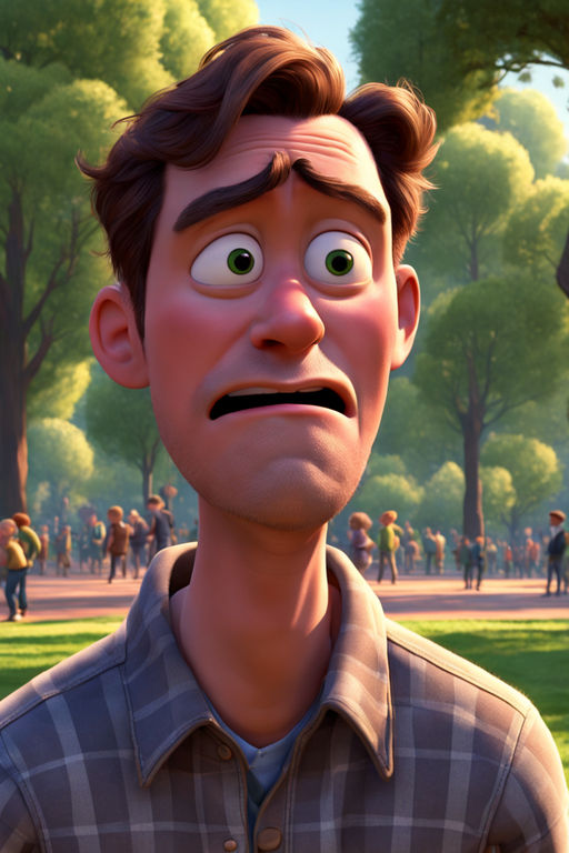 In pixar cartoon a man is crying with tears in a park by Echoes of ...