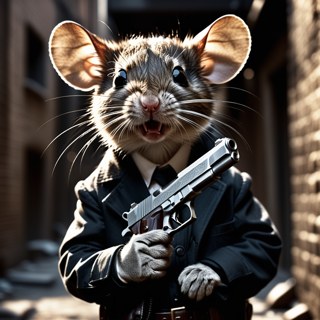 Bad mouse holding a pistol frontal view by Al Pacifista - Playground