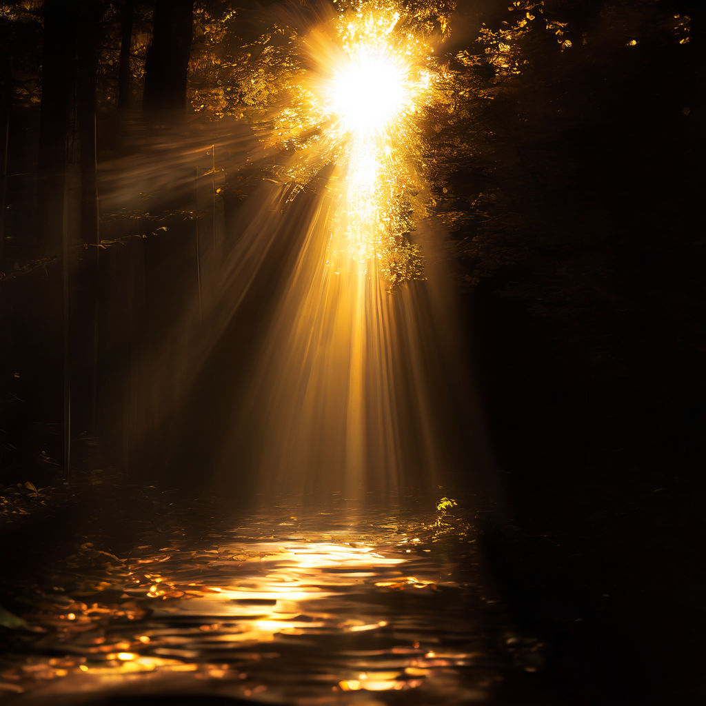 A beautiful Gold light shining down through complete darknes... by ...