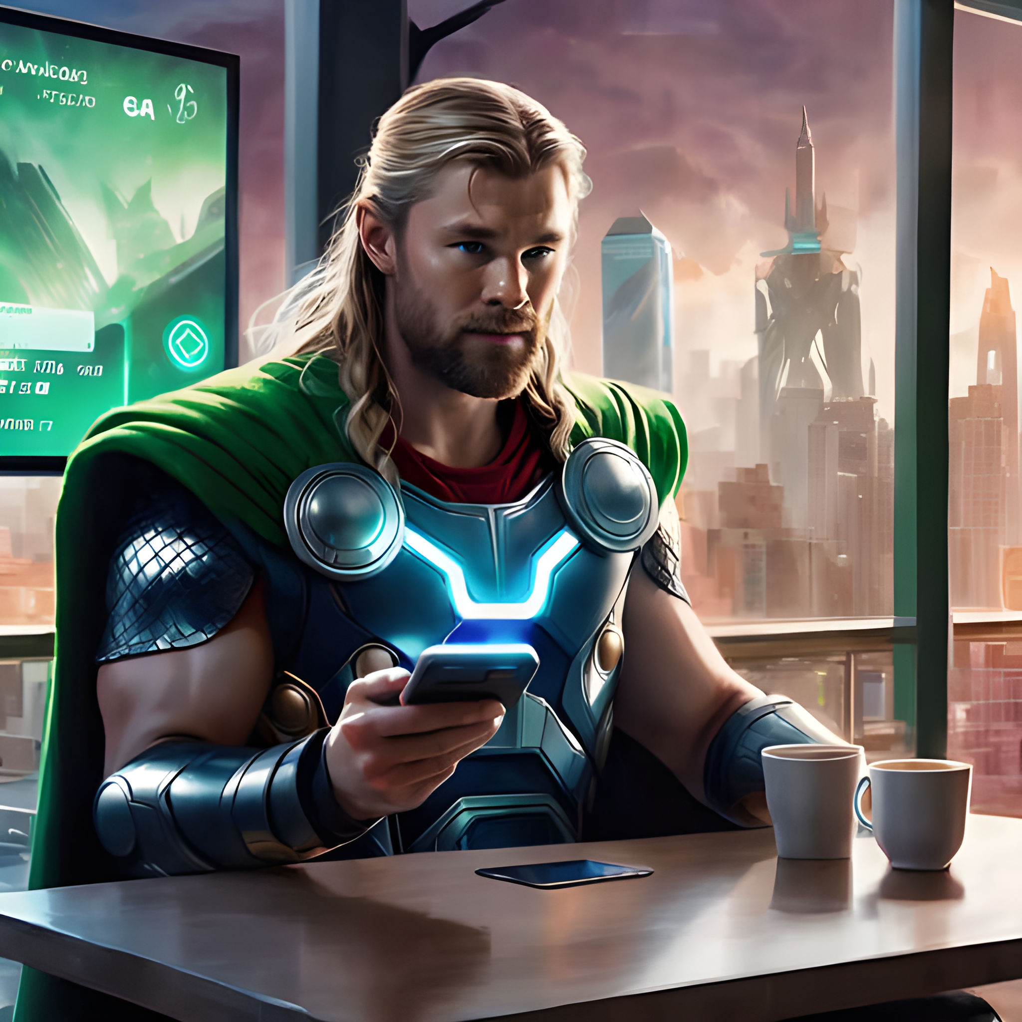 THOR with a credit card on one hand and a mobile phone on se... by ...