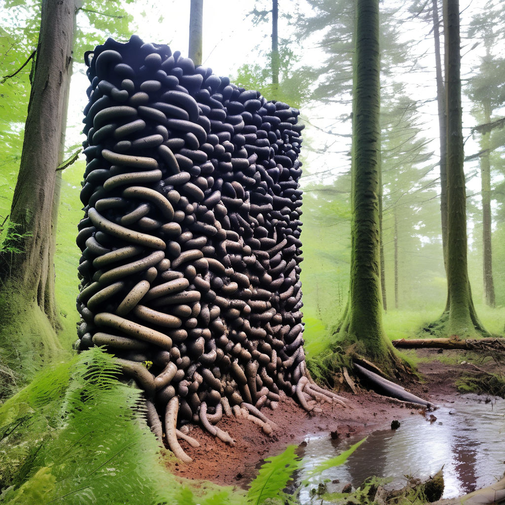 A tall organic wall barrier made of dark wet slime snake lik... by ...