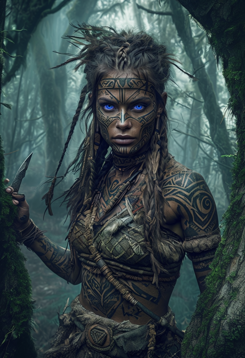 A highly detailed portrait of a fierce tribal warrior woman ... by Kastellen - Playground