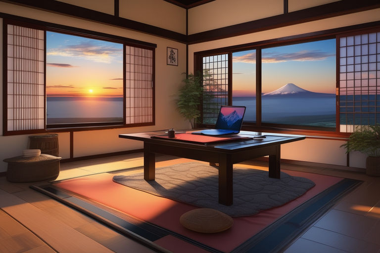 Study room with a Japanese Kotatsu low table by Cindy - Playground