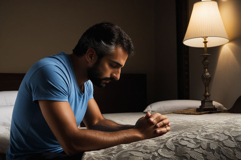 Italian man praying on the edge of his bed by Gabriela López - Playground