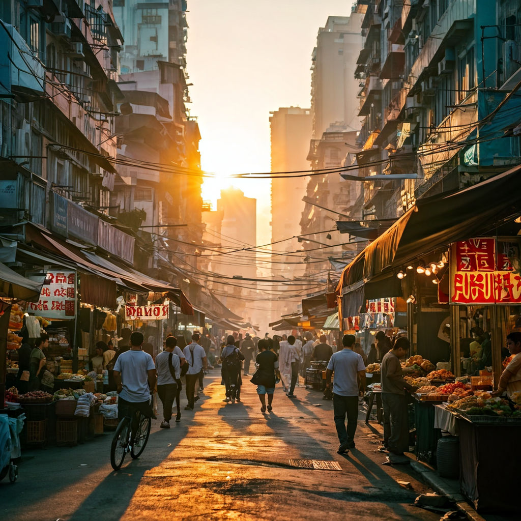 Early morning street scene captured in natural light by ...