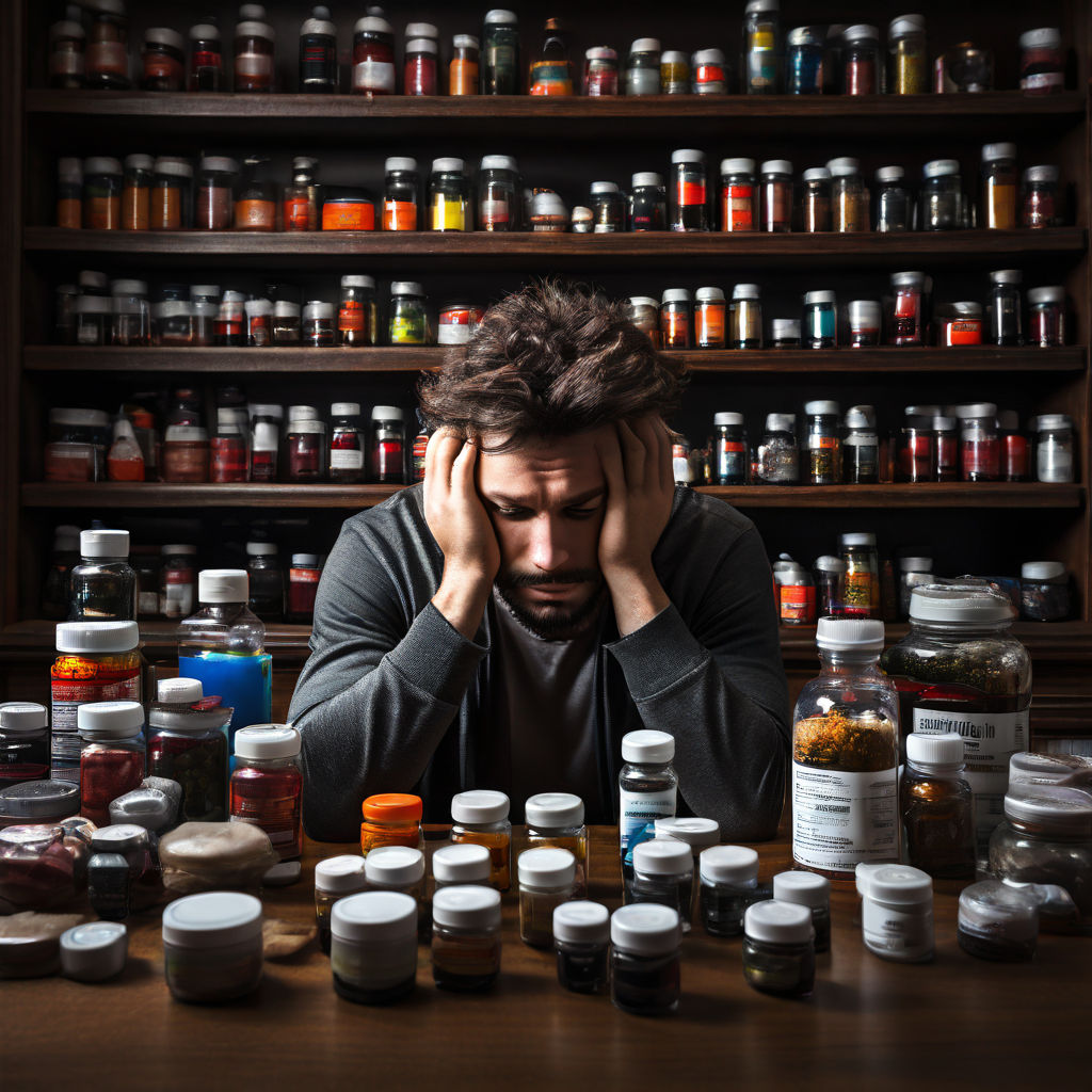 Stressed person surrounded by supplement bottles by patrick Cubacub ...