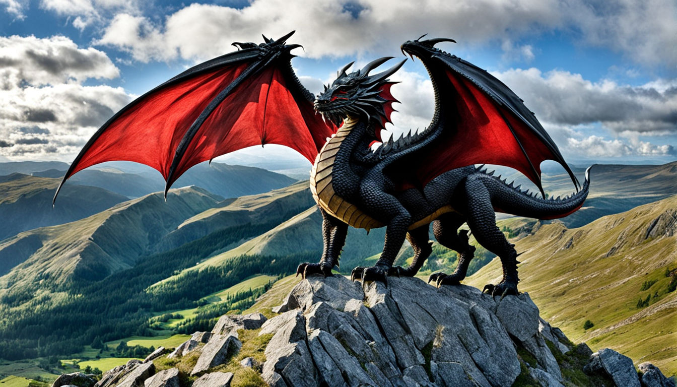 Craft an image of a photo-realistic Welsh dragon with the he... by Ken ...