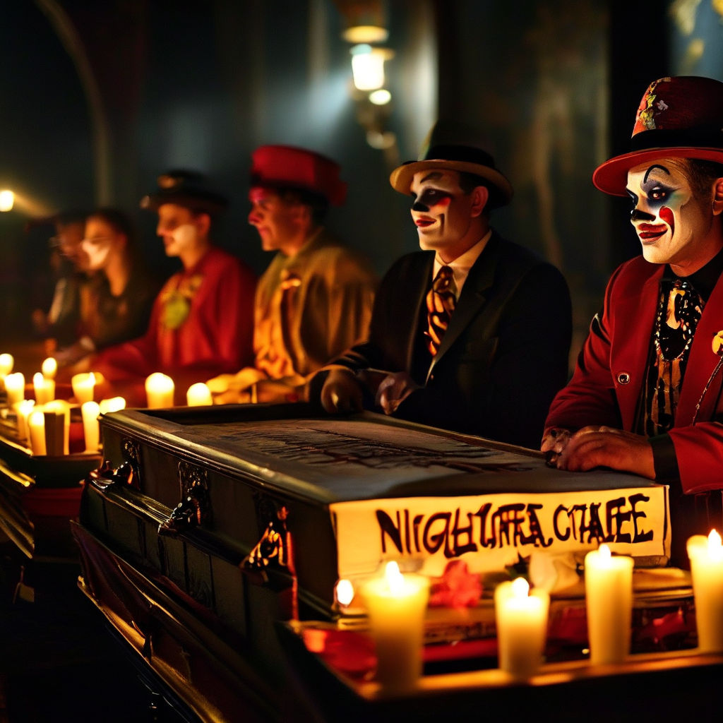 Clown Funeral they clowns carry a casket with text letters o... by ...