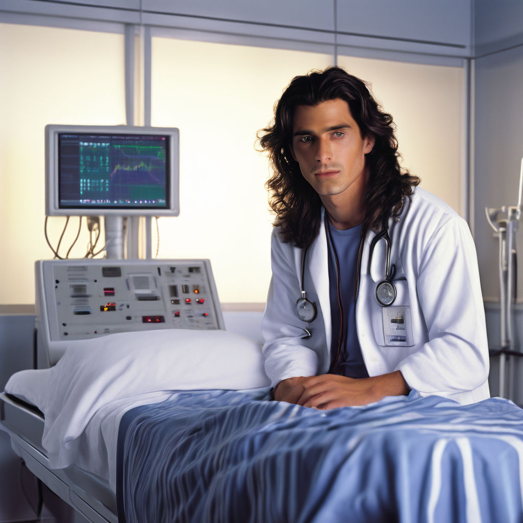 1990s a handsome tall and thin young man with long black ha... by ...