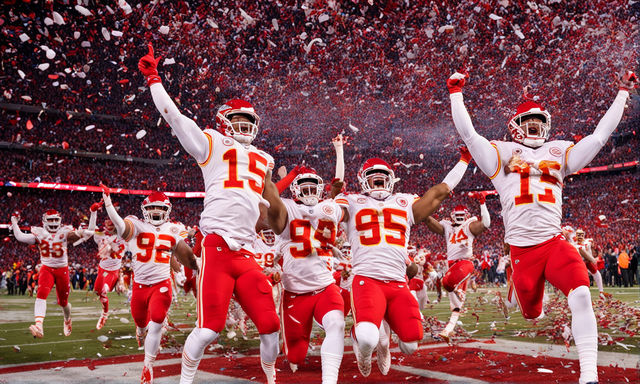 Kansas City Chiefs players celebrating a third consecutive S... by ...
