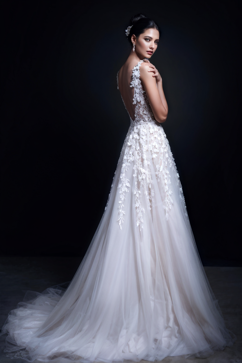 Woman clad in a luminous Berta wedding dress radiating a sof... by ...