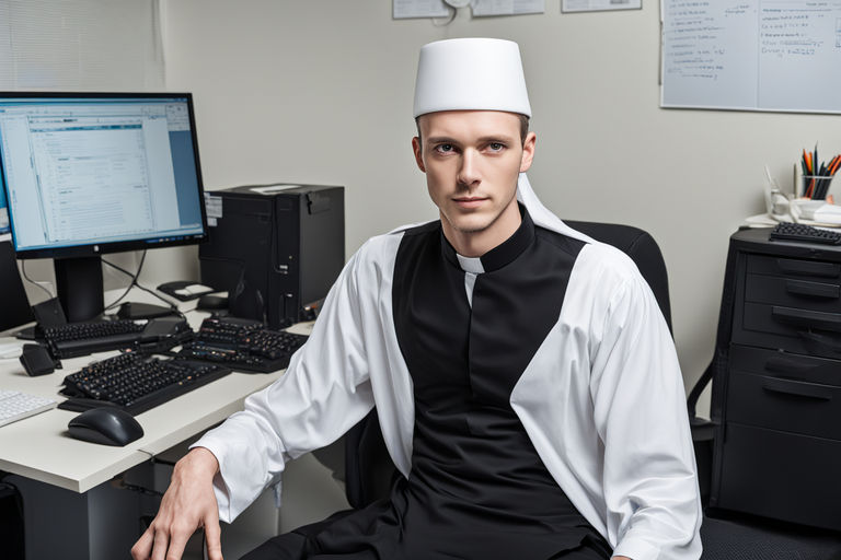 A white-skinned male computer programmer with a white fez on... by מירה ...