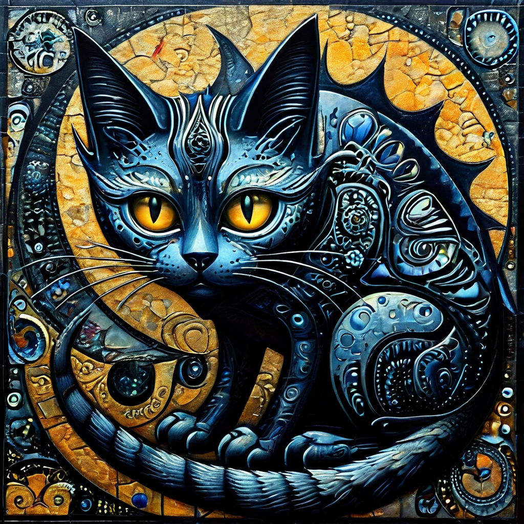 A BAKENEKO CAT IN THE STYLE OF H.R. GIGER AND CHAGALL ... by Frank ...