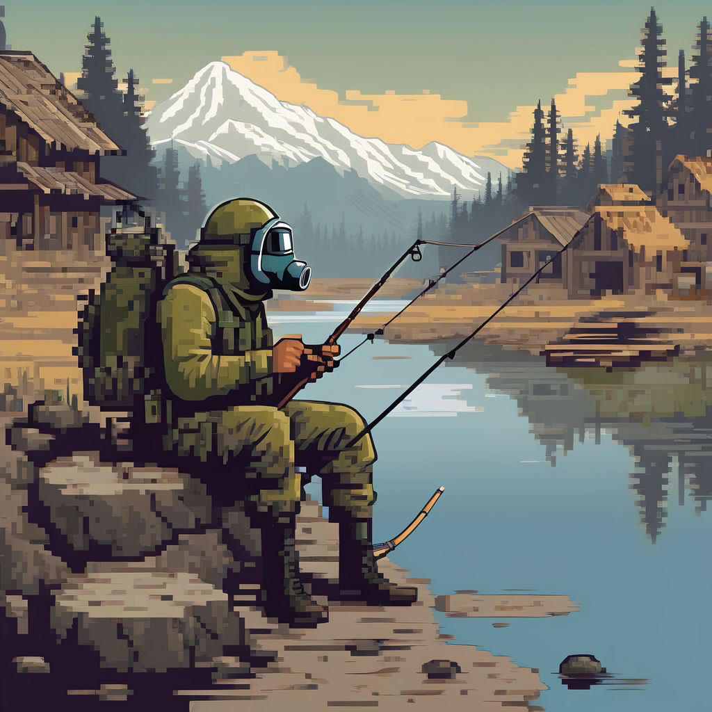 A fisherman in the blob-fish mask with headphones on his hea... by ...