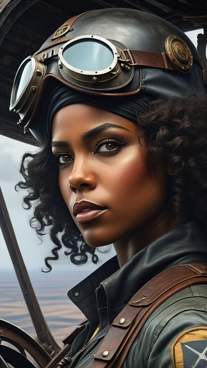 Afro-Caribbean woman as a Dieselpunk pilot by Zi YiZ - Playground
