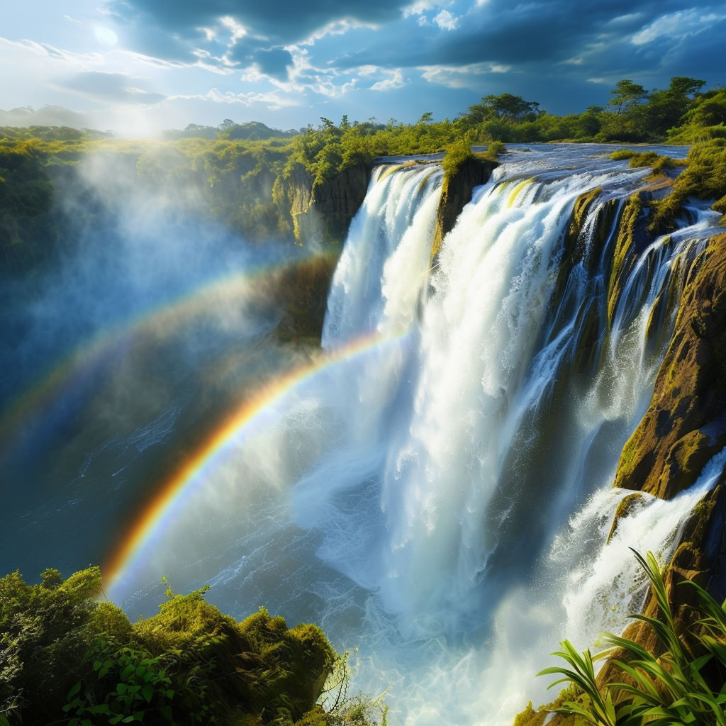 A powerful waterfall cascading down a rugged cliffside by 에세루니 - Playground