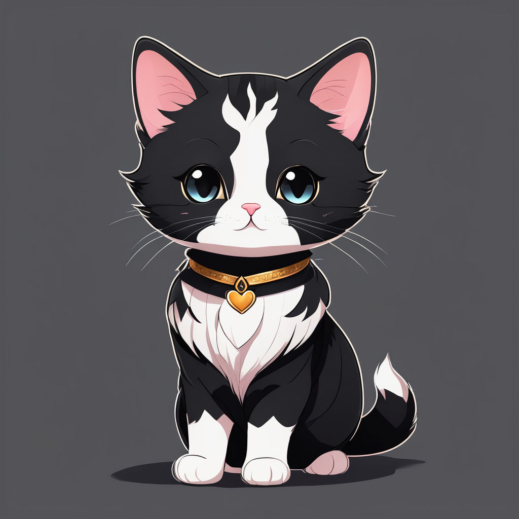 Full body portrait of a cute chibi cat with cute beautiful f... by ...