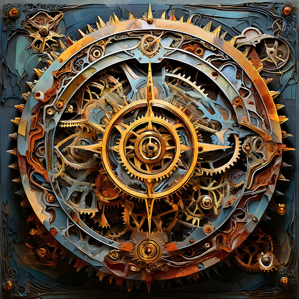 Steampunk-inspired mixed media art of interconnected gears v... by Onii ...