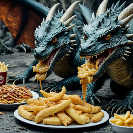 Dragons eating junk food by José María Burguete Vázquez - Playground