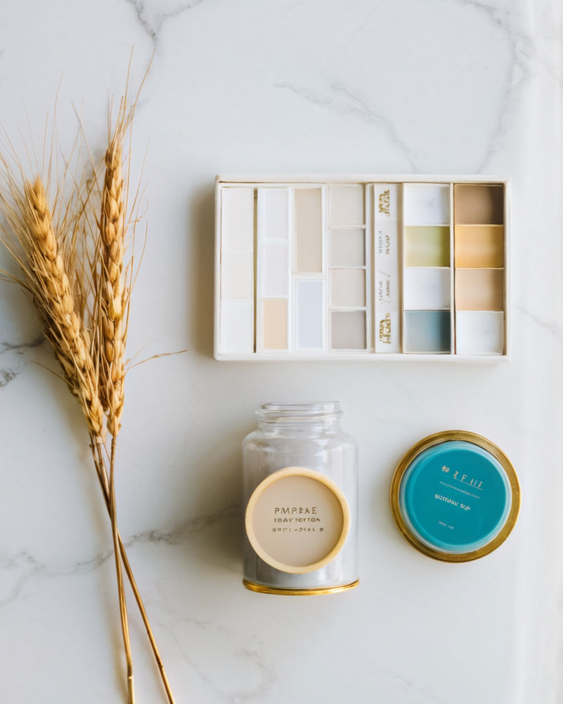 A stylish flat lay featuring a variety of round paint sample... by ...