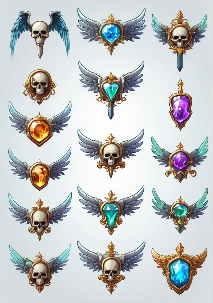 Fantasy game UI icons featuring angelic wings spread wide by Giga ...