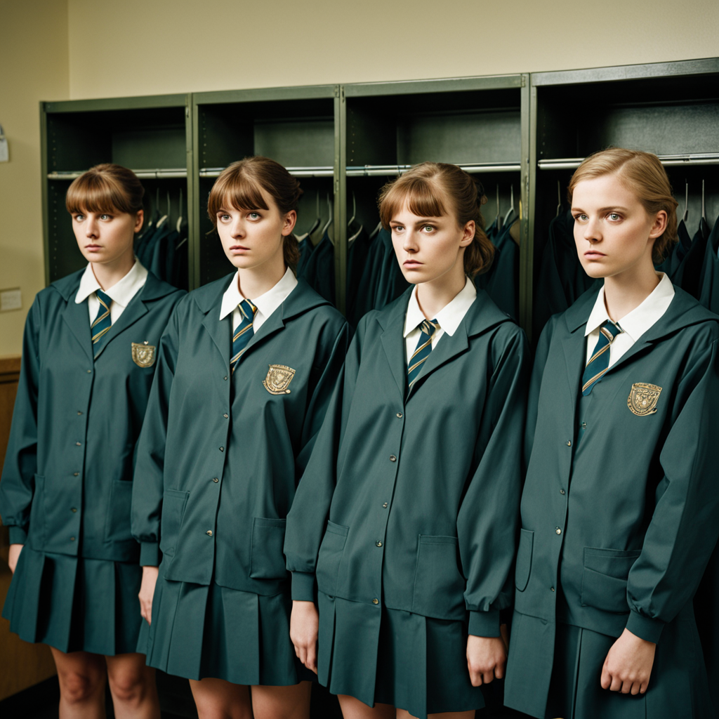 School uniform shop interior with racks of school uniforms v... by ...