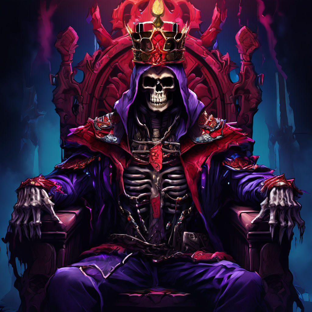 A skeleton king hacker on throne with a crown with jewels of... by Guy Osa (Guy Osa ...