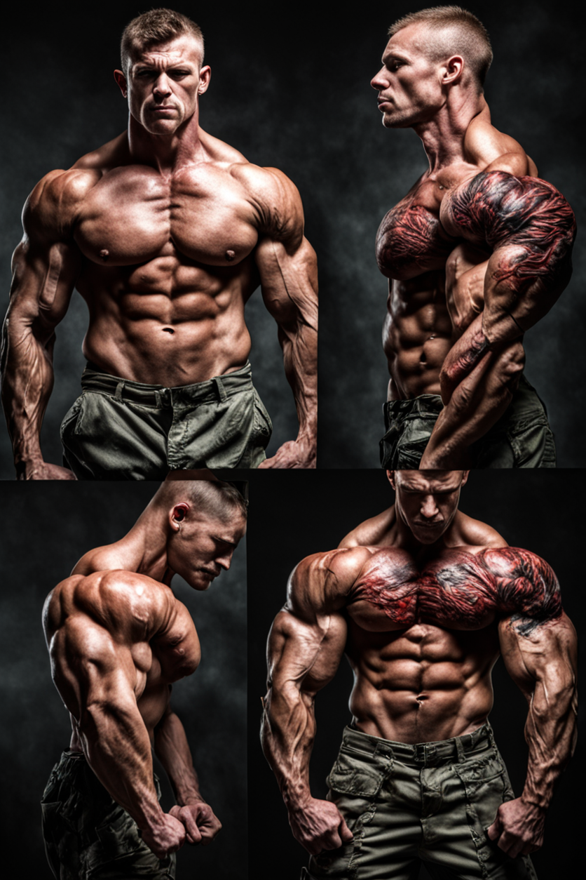 Realistic sequence of a volent and intense muscle growth evo... by ...
