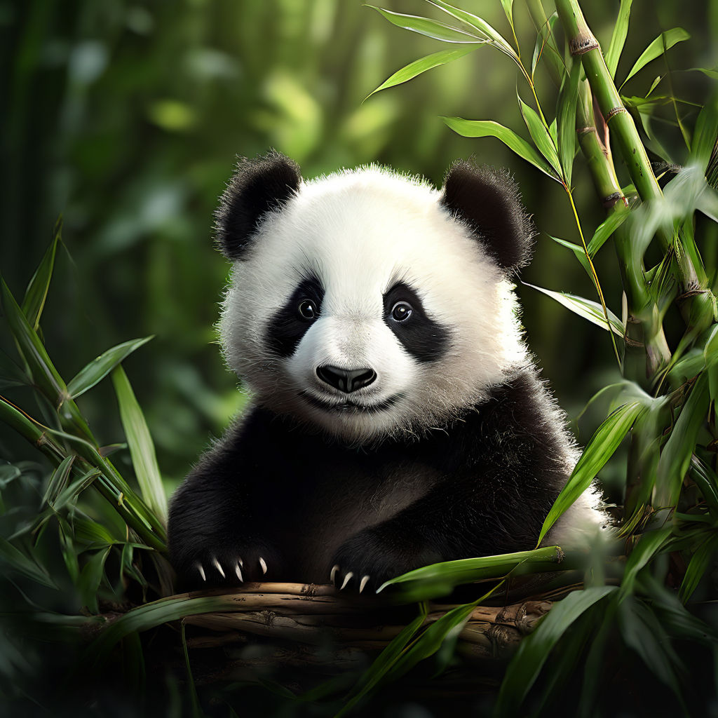 Cute smiling panda bear with bamboo by Rina - Playground