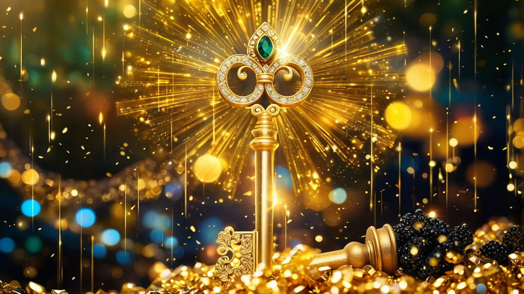 Golden key with ornate designs and a gemstone handle by Phú Phạm Thanh ...