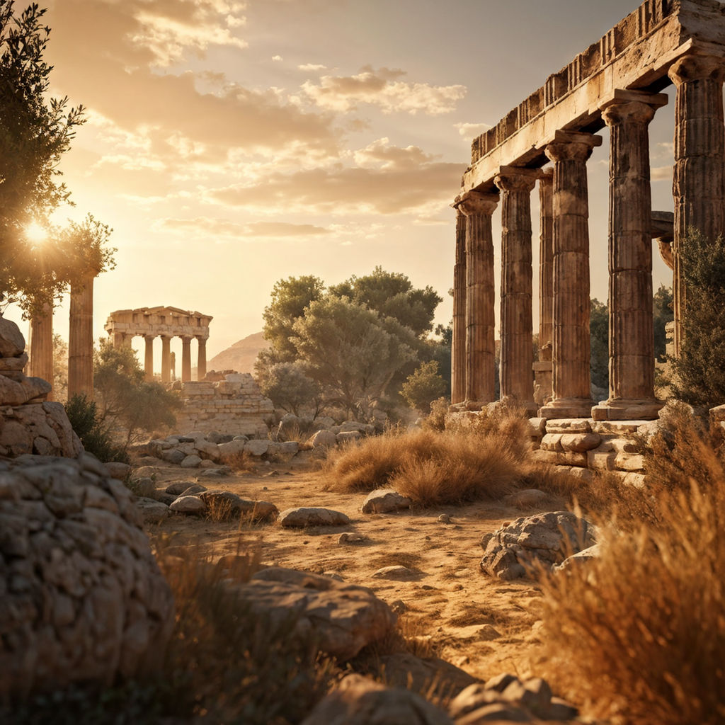 Ancient Greek grounds depicted as a finely photographed land... by ...