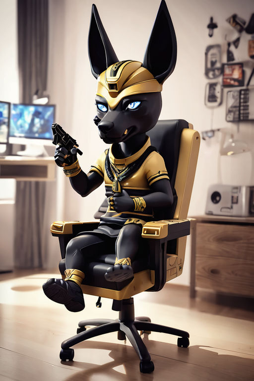 Crea una imagen bien detallada y realista de un anubis chibi... by ...