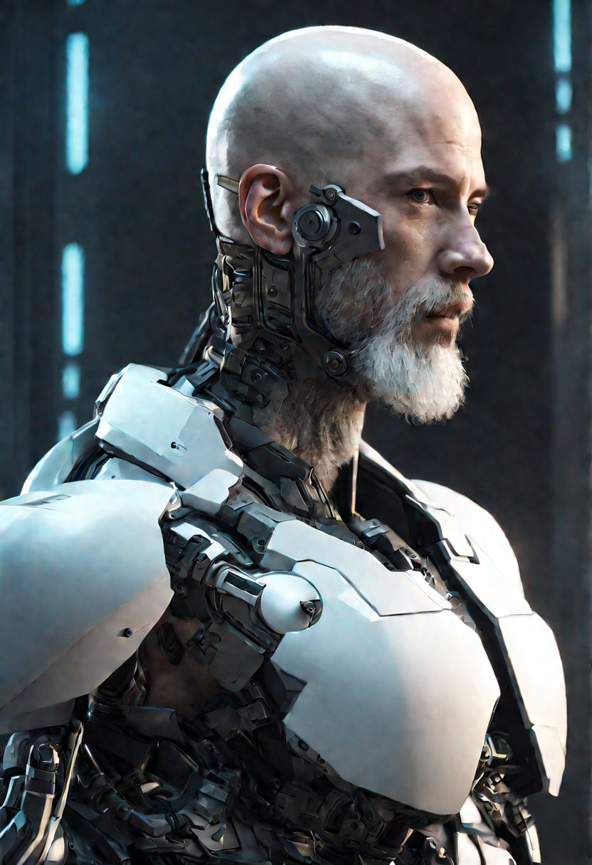 Male cyborg style full body with human face bald white beard... by RL76 ...