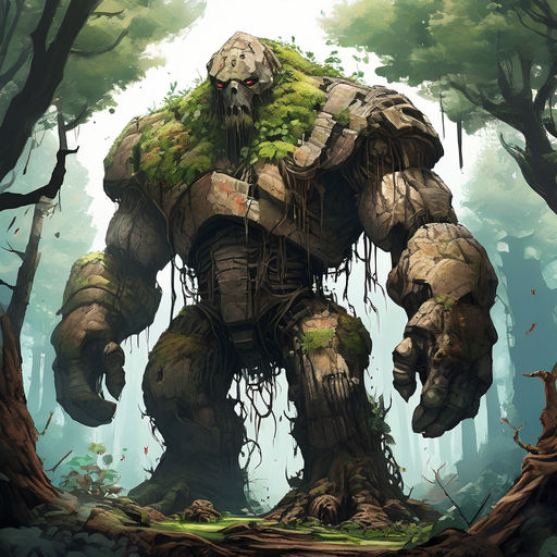 A giant stone golem. A huge golem with mushrooms and tree br... by ...