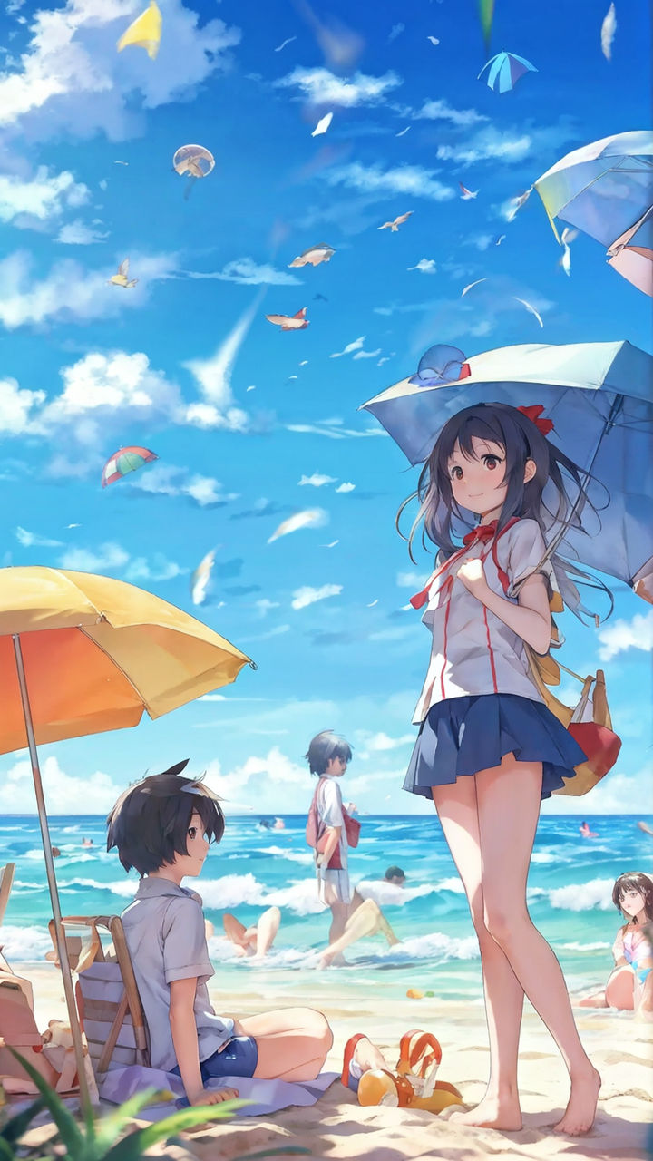 Beach Day: "Anime characters enjoying a fun day at the beach by ...