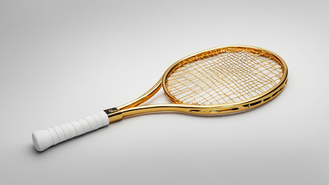 A gold 24k complete gold tennis racket with golden strings a... by ...