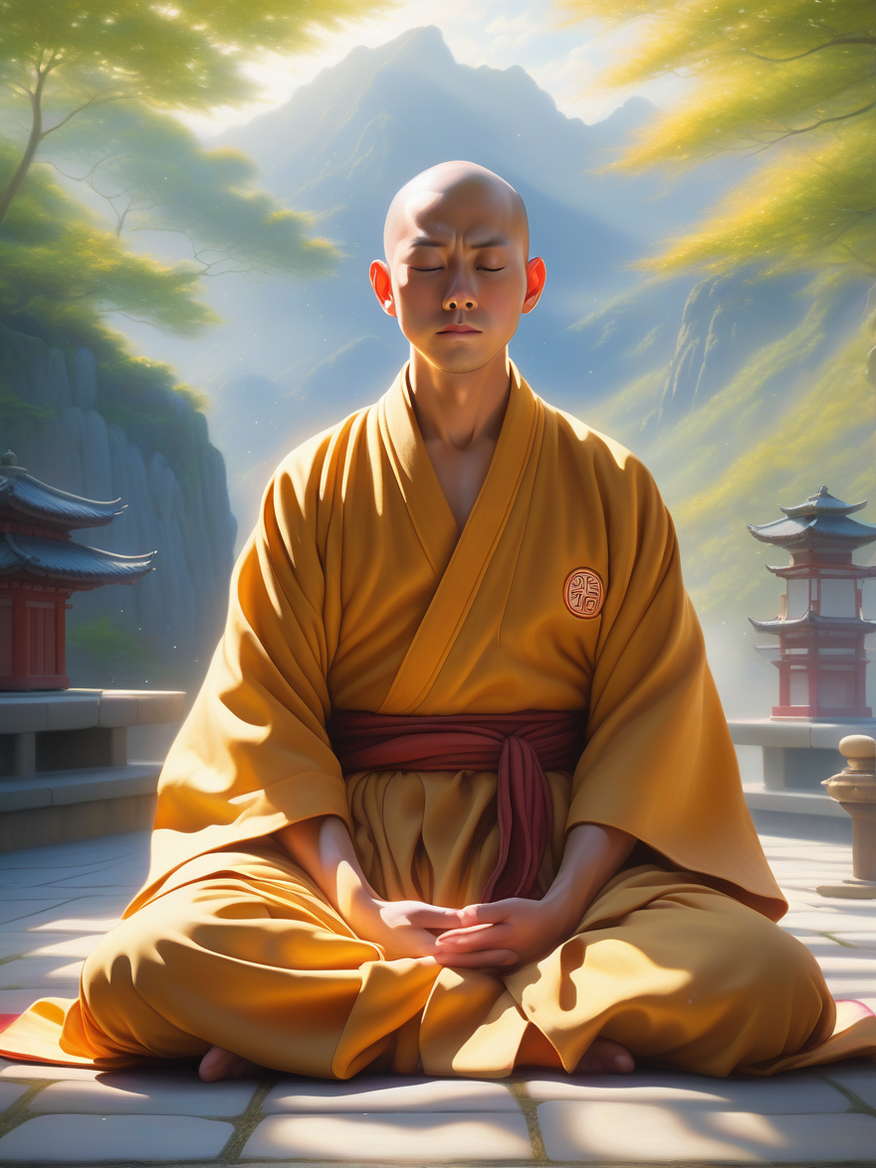 A meditating zen monk wearing the zen robes by Ingrid Michalke - Playground
