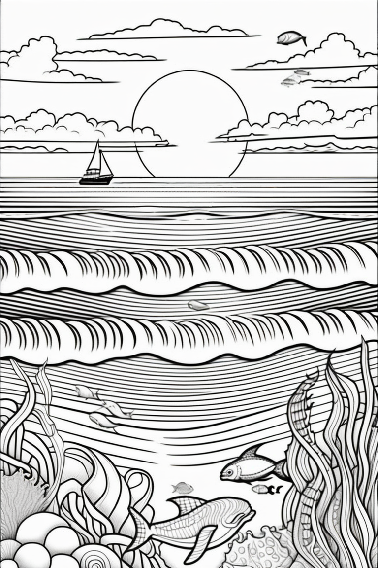 Sea coloring page for adults by Sx arabika - Playground